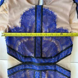Three Floor | Dresses | New Three Floor China Blue Lace Dress Nude Mesh ...